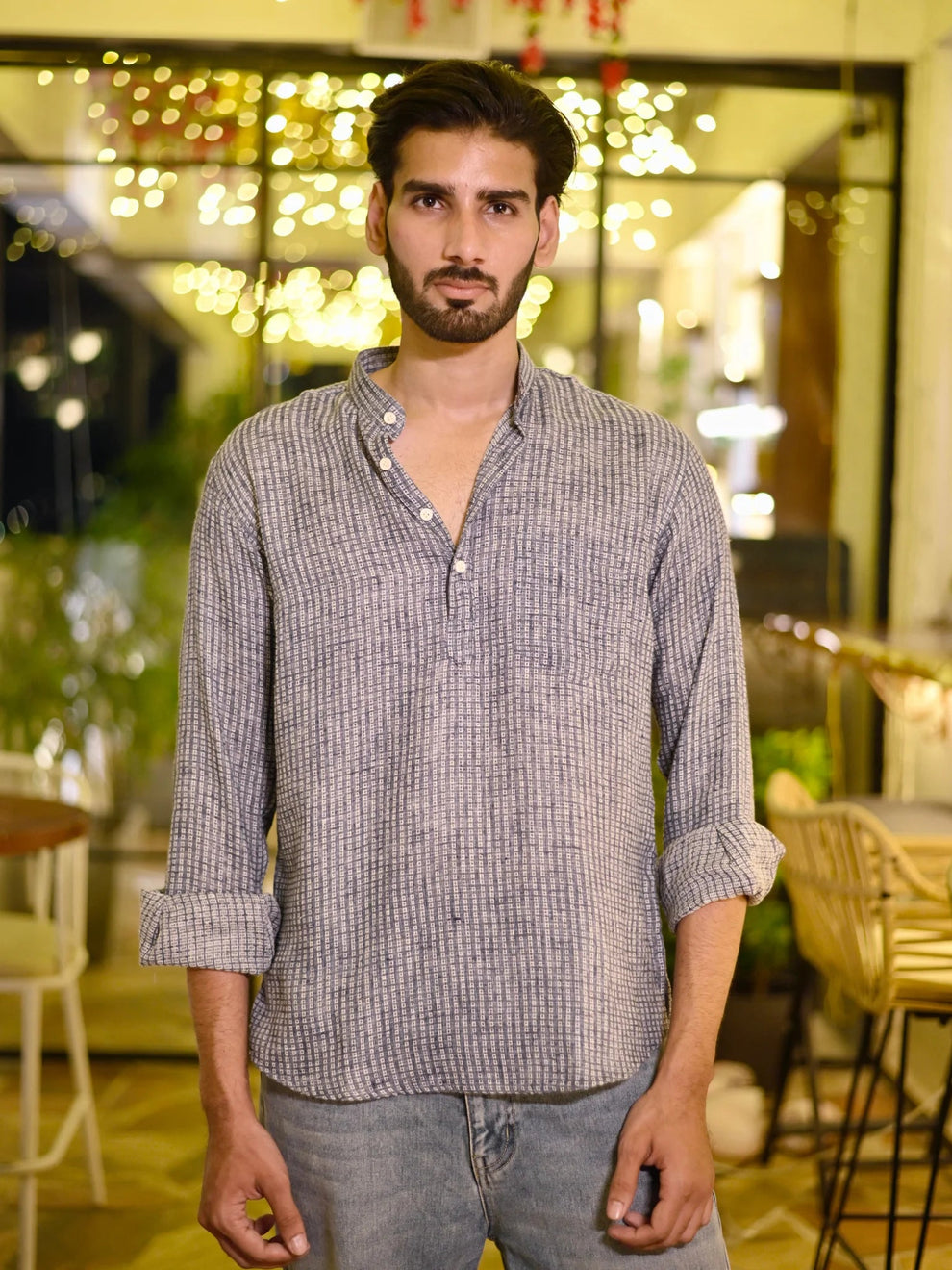 Grey Box Cotton Yarn Dyed Short Kurta – Tryo